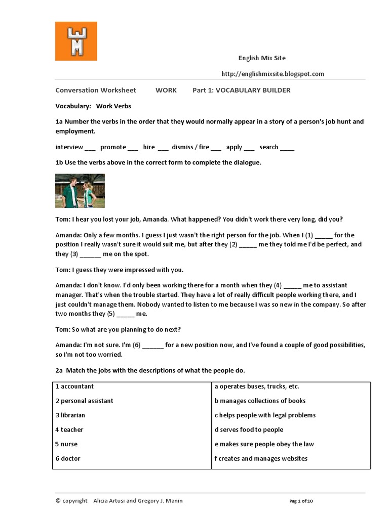 CW Work Vocabulary | PDF | Waiting Staff | Labour