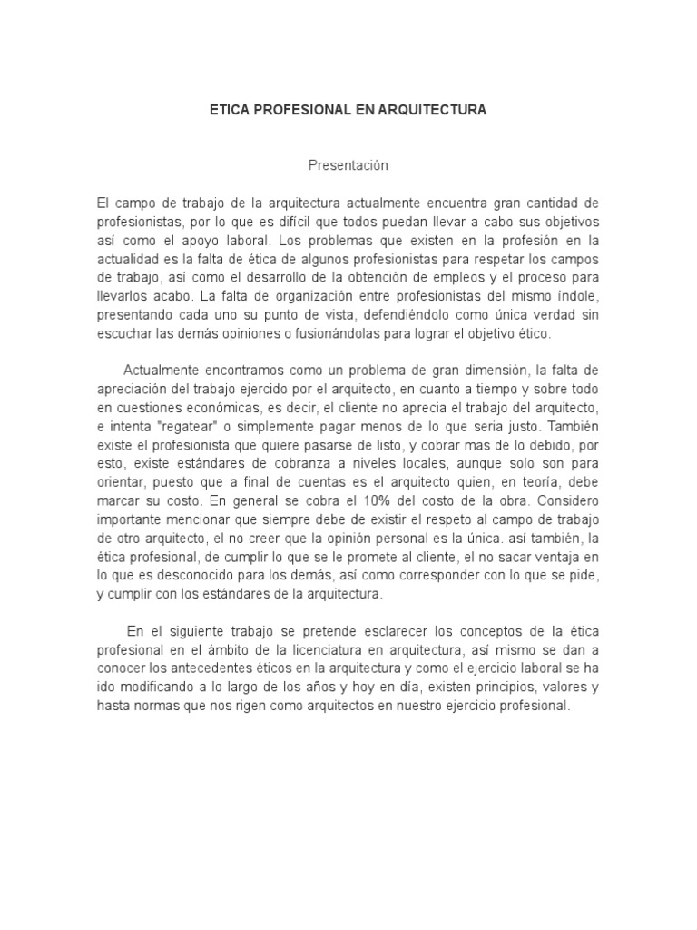 Etica Profesional en Arquitectura | PDF | Arquitecto | Conocimiento
