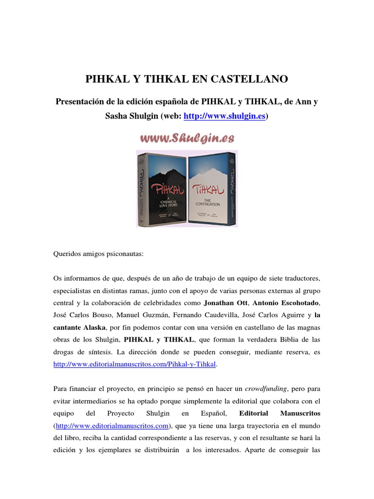 Presentacion PIHKAL y TIHKAL en Español | PDF | Lengua española | Imprenta