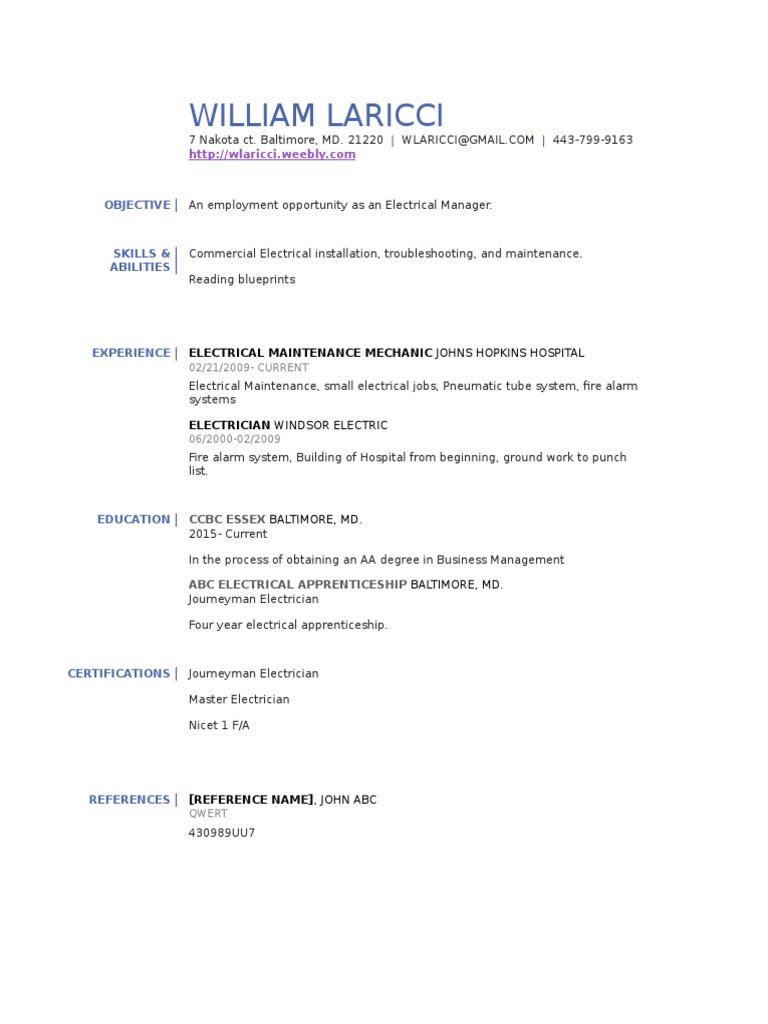 Electrician Portfolio of William Laricci | PDF