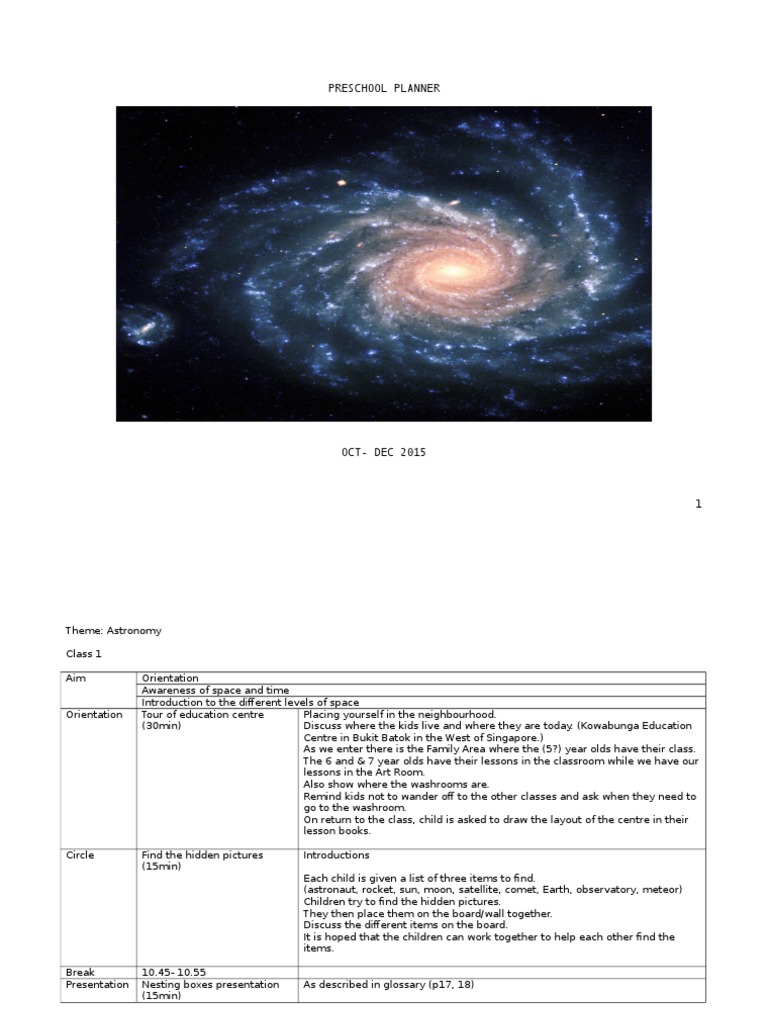 Preschool Lesson Plan Under Astronomy Theme | PDF | Milky Way | Rotation