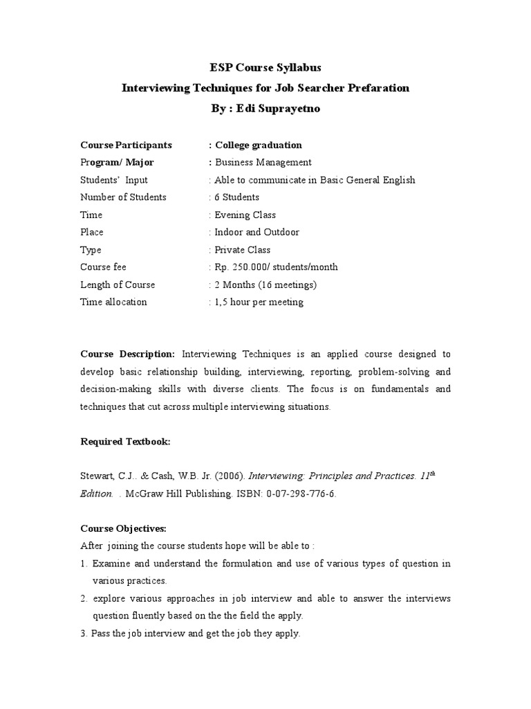 ESP Syllabus | PDF | Survey Methodology | Interview