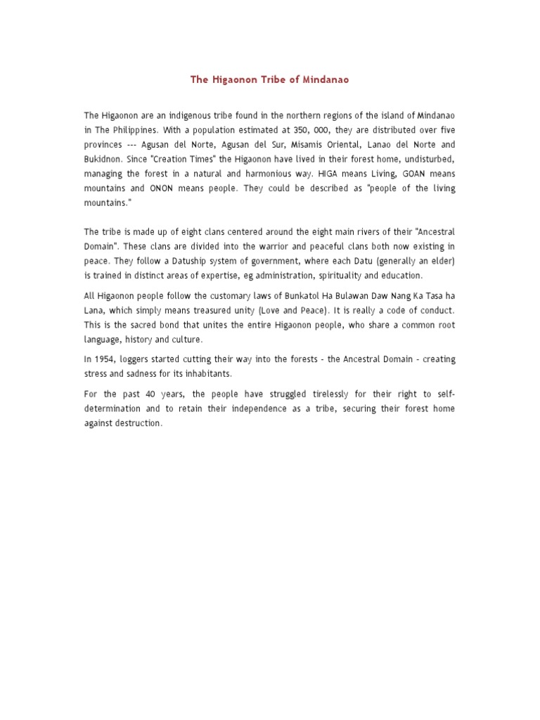 Higaonon Tribe: Culture and Heritage | PDF | Ethnic Groups | Indigenous ...
