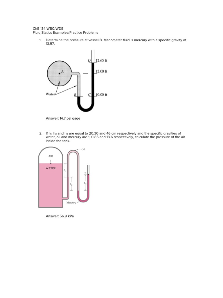 Fluid Statics Practice Problems | PDF