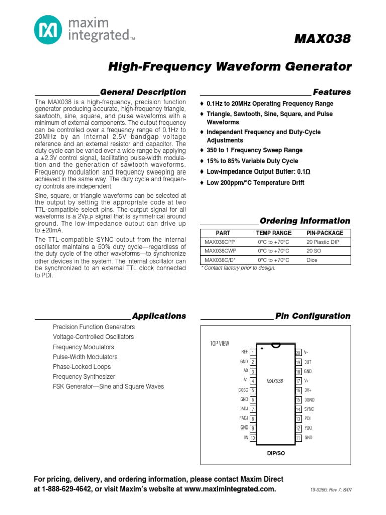 Max038 Generador de Funciones | PDF | Detector (Radio) | Capacitor