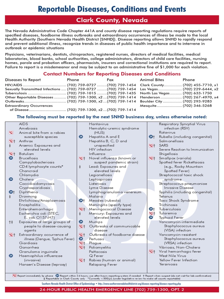 Reportable Diseases in Southern Nevada | PDF | Pandemic | Infection