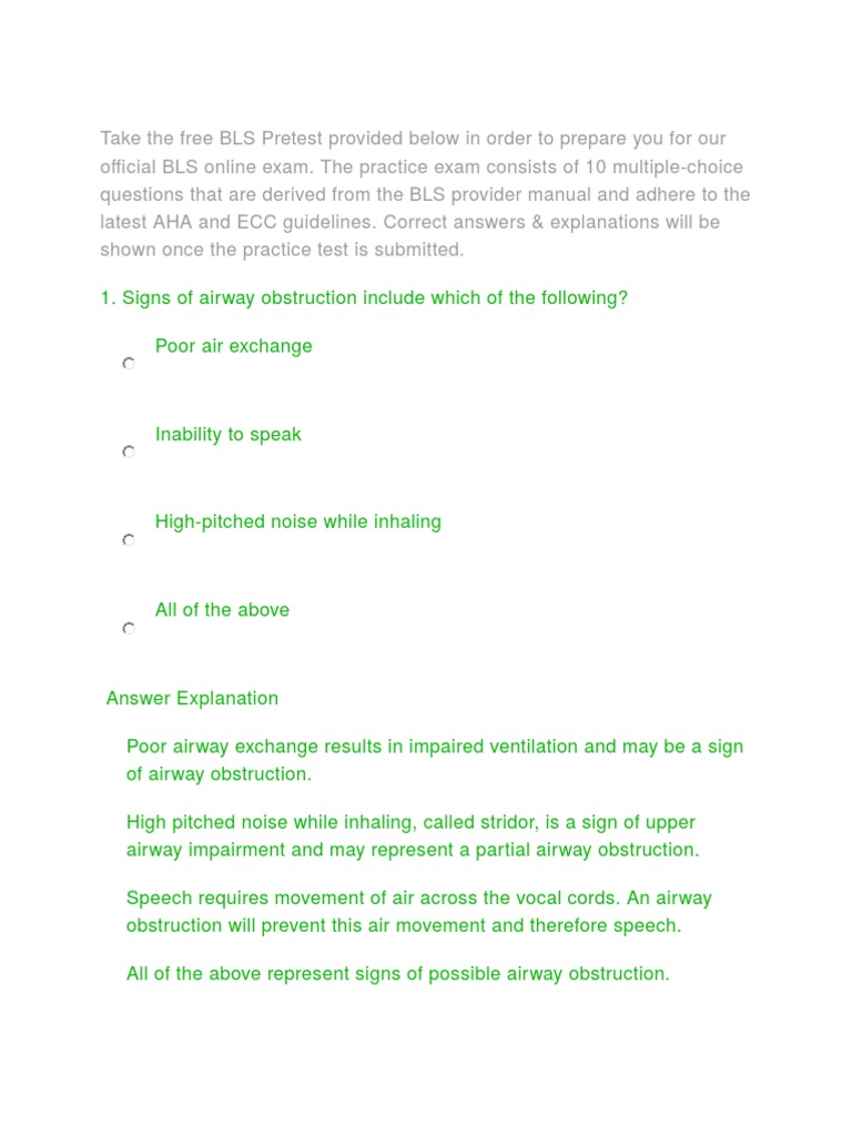 BLS Exam | PDF | Cardiopulmonary Resuscitation | Health Sciences