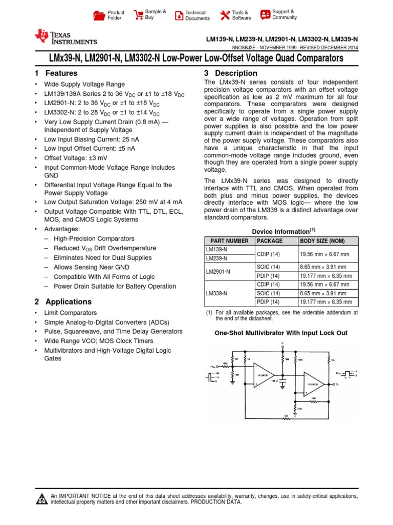 Lmx39-N, Lm2901-N, Lm3302-N Low-Power Low-Offset Voltage Quad ...