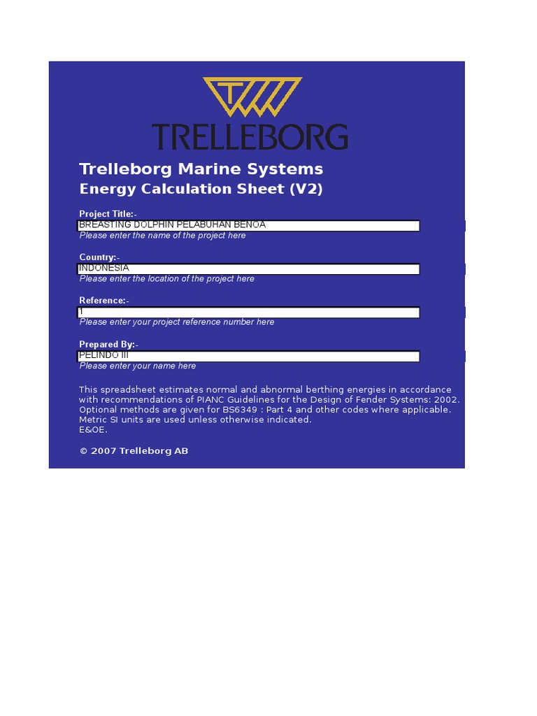 TMS Energy Calculations Breasting Dolphin Benoa | PDF | Ships | Shipping