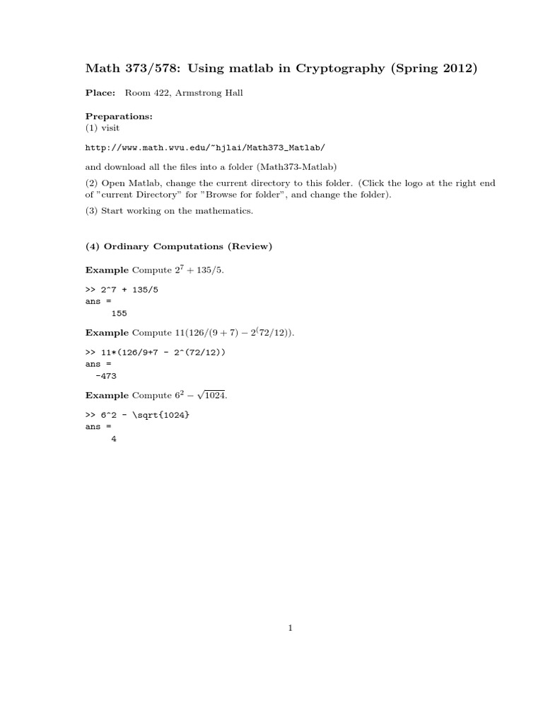 Matlab in Cryptography | PDF | Cipher | Matrix (Mathematics) Matlab in Cryptography | PDF | Cipher | Matrix (Mathematics)
