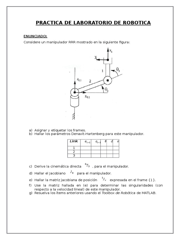 Practica de Laboratorio de Robotica | PDF | Mecánica | Teoría de la matriz