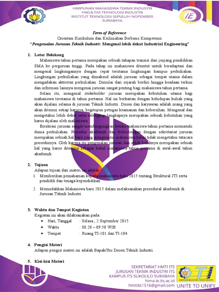 Term of Reference Pengenalan JTI | PDF | Karier & Perkembangan | Bisnis
