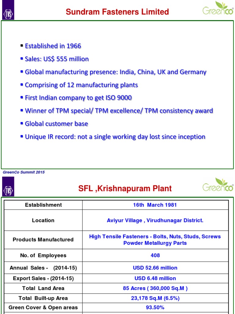 Sundram Fasteners Limited, Krishnapuram | PDF | Environmental ...