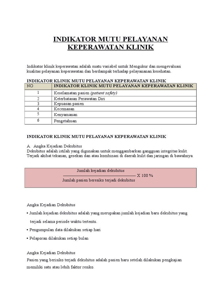 Indikator Mutu Pelayanan Keperawatan Klinik | PDF