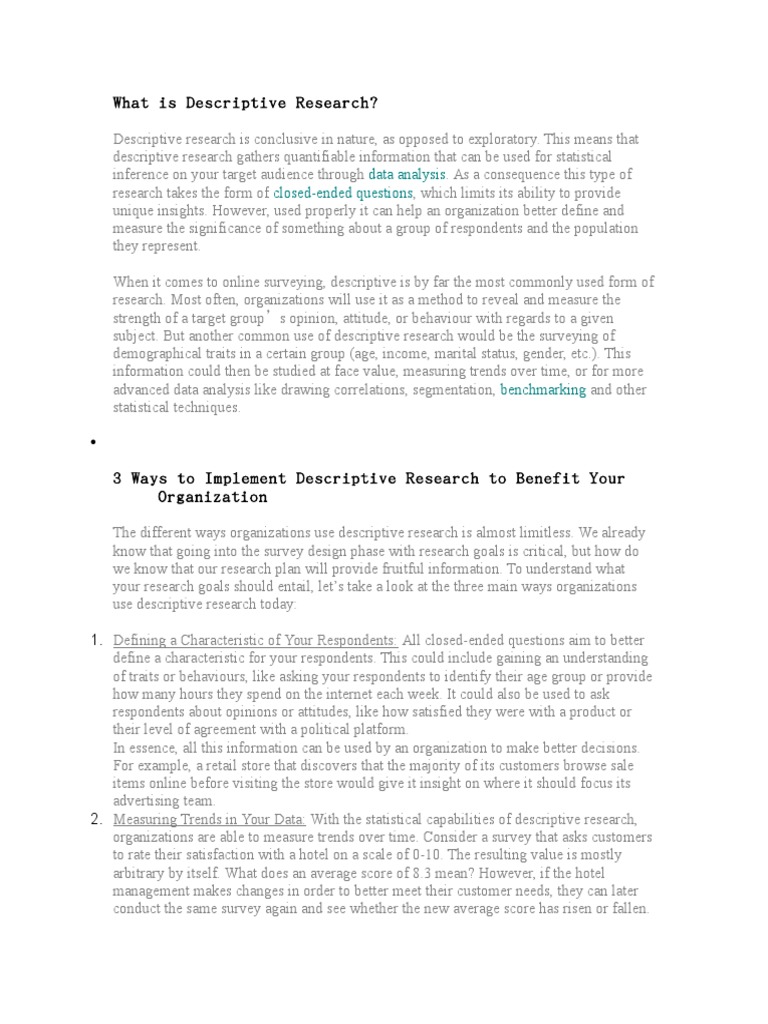 What Is Descriptive Research | PDF | Entrepreneurship | Survey Methodology
