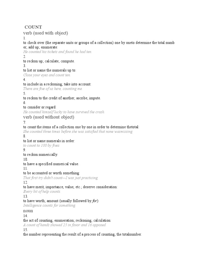 Count Verb (Used With Object) | PDF