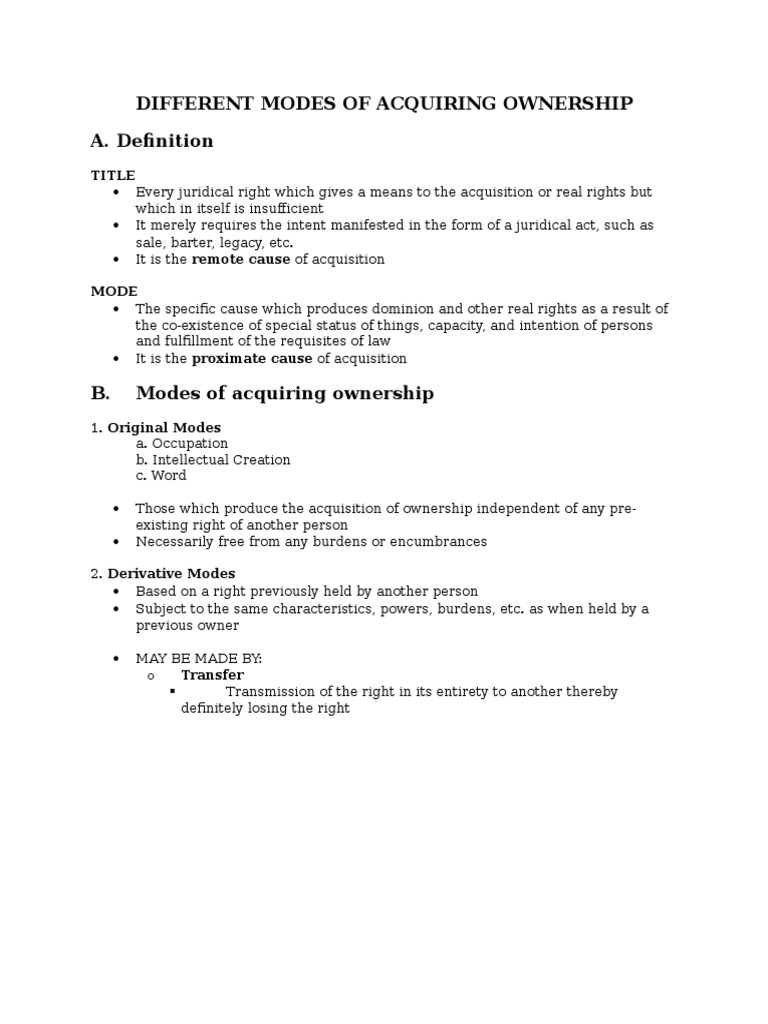 Modes of Acquiring Ownership Explained | PDF