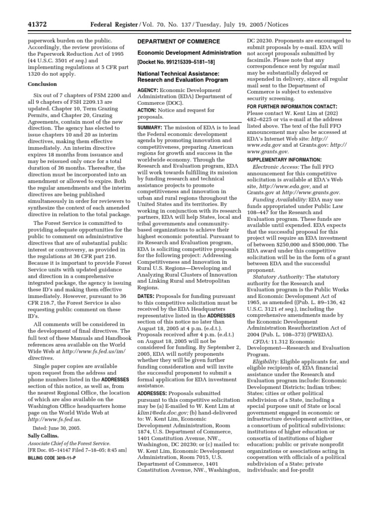 Notice: Grants and Cooperative Agreements Availability, Etc.: National Technical Assistance ...