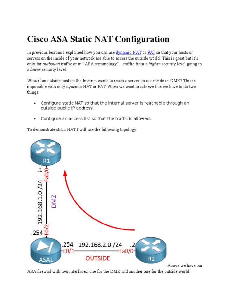 Cisco ASA Static NAT Configuration | PDF | Ip Address | Internet Standards