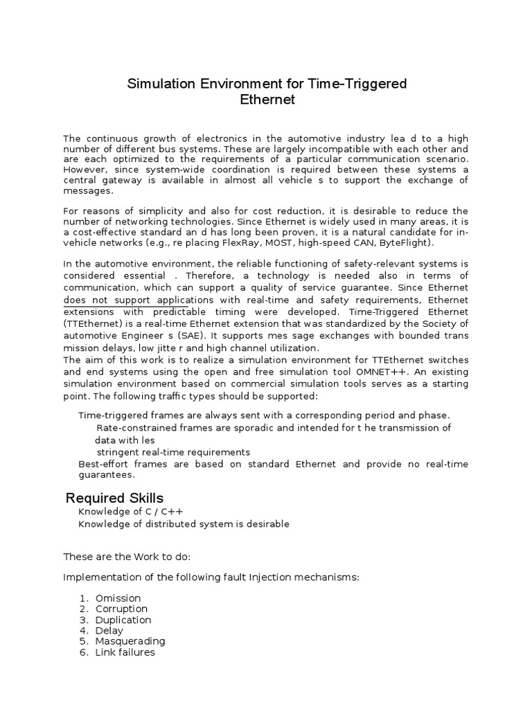 Simulation Environment For Time-Triggered Ethernet | PDF | Ethernet | Quality Of Service