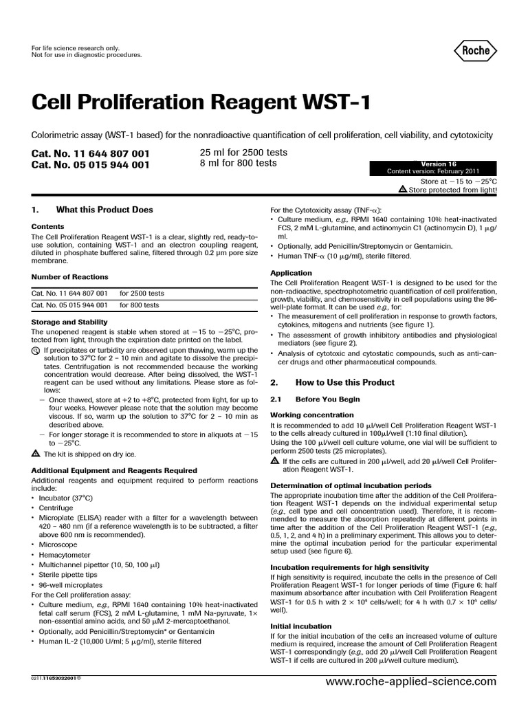WST 1 Protocolo Roche | PDF | Cytotoxicity | Assay