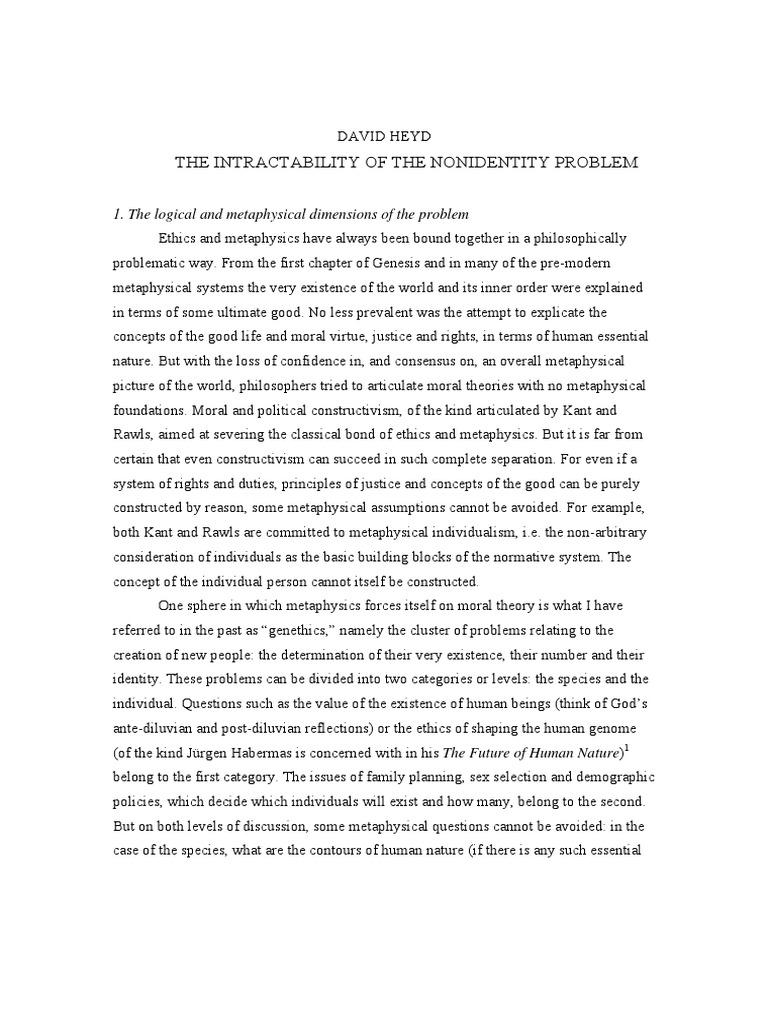 Heyd, The Intractability of Non-Identity-problem | PDF | Morality | Justice