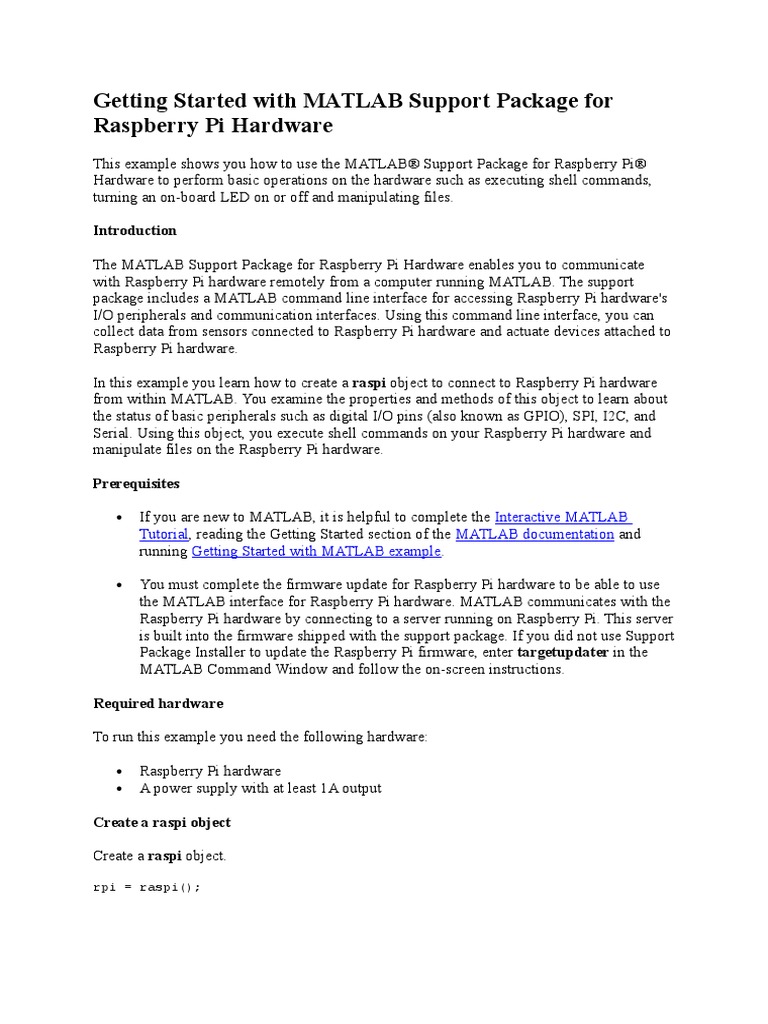 Getting Started With MATLAB Support Package For Raspberry Pi Hardware ... Getting Started With MATLAB Support Package For Raspberry Pi Hardware ...