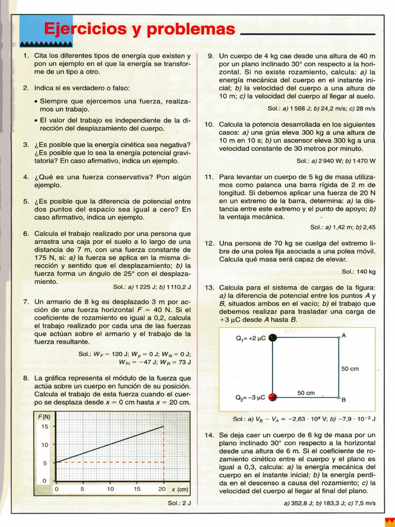 Ejercicios Trabajo y Energía 1 Bachillerato | PDF