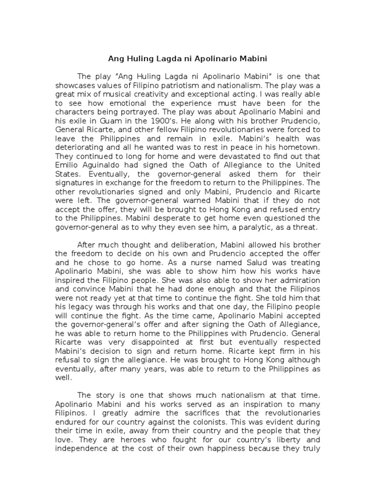 Mabini's Legacy: Exile and Patriotism | PDF | History