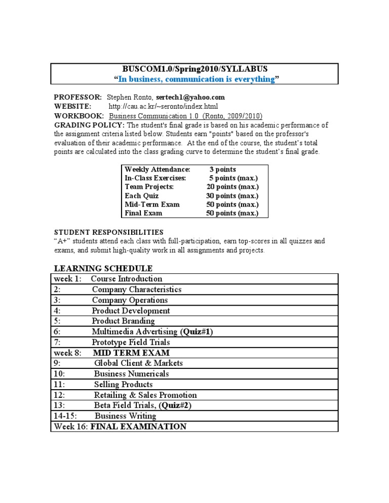 Business Communication Course Syllabus | PDF