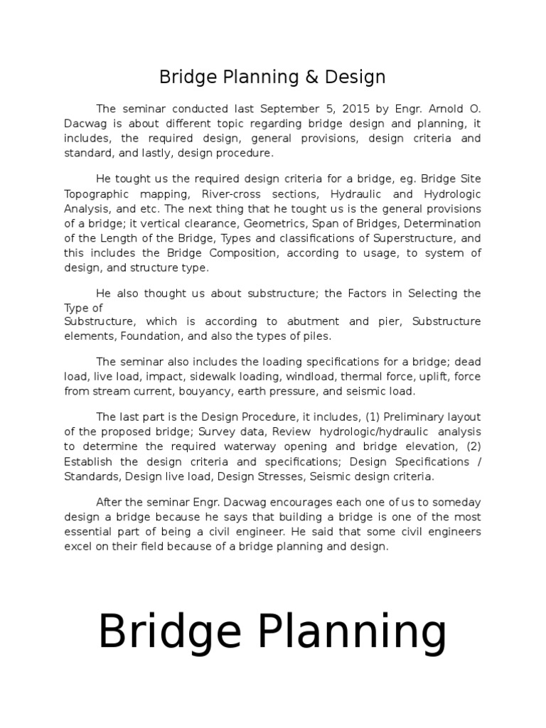Bridge Design Seminar Insights | PDF