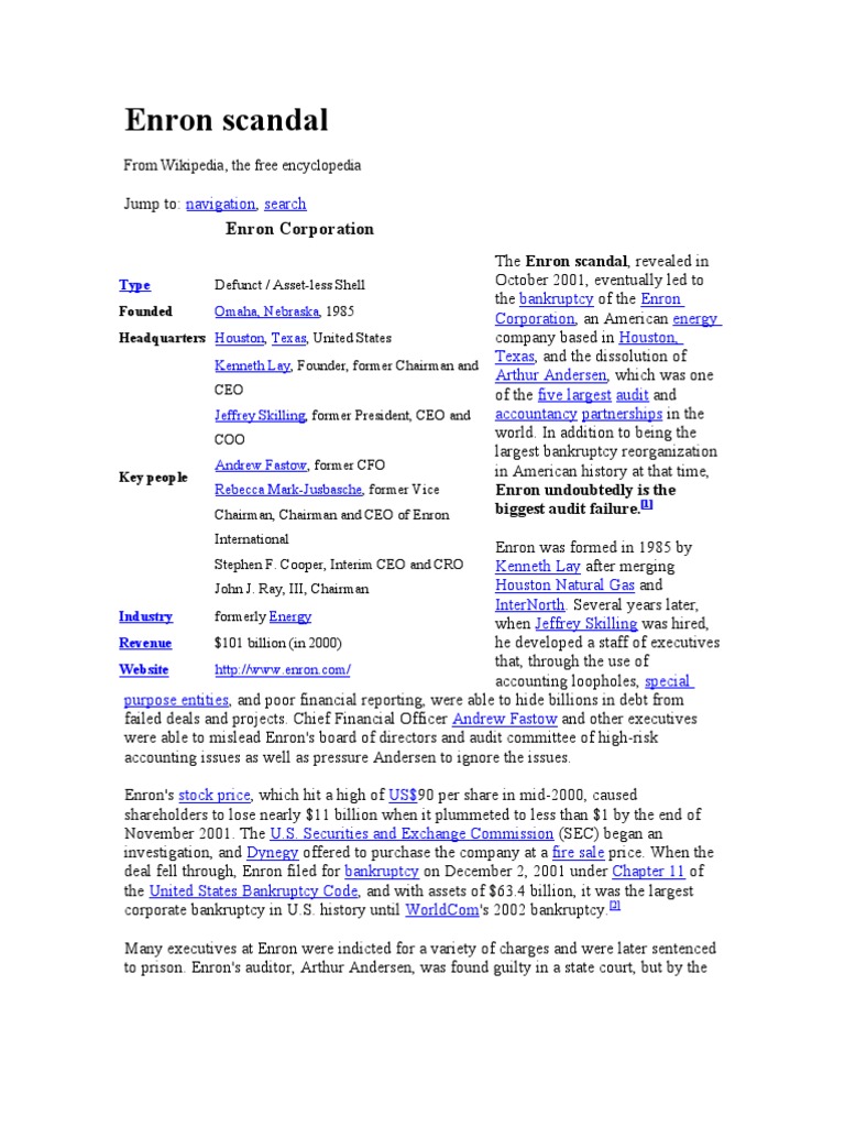 Enron Scandal | PDF | Enron | Financial Audit