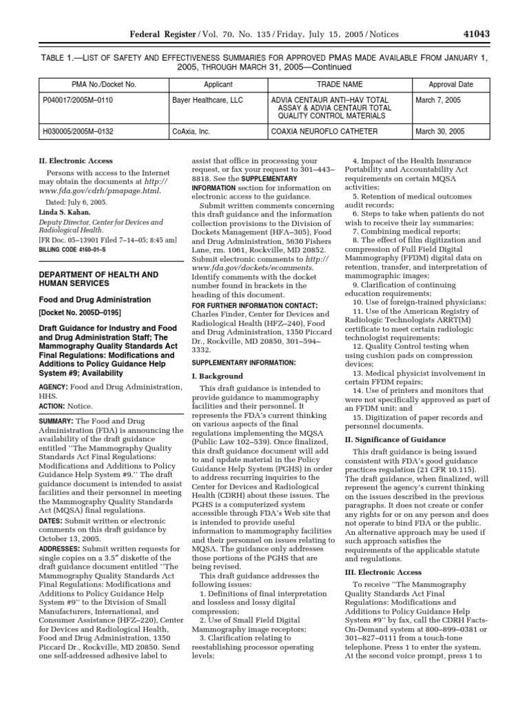Notice: Medical Devices: Mammography Quality Standards Act Final ...