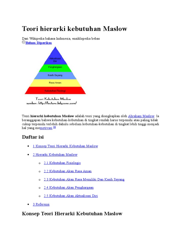 Teori Hierarki Kebutuhan Maslow | PDF