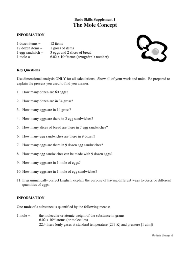 The Mole Concept: Key Questions and Exercises | PDF | Mole (Unit ...