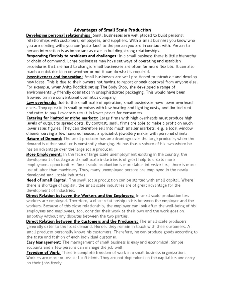 Advantages of Small Scale Production | Small Business | Labour Economics