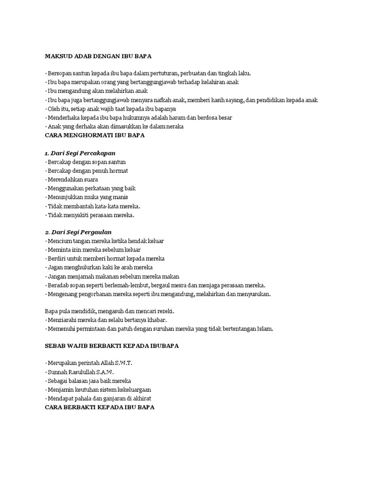Maksud Adab Dengan Ibu Bapa | PDF