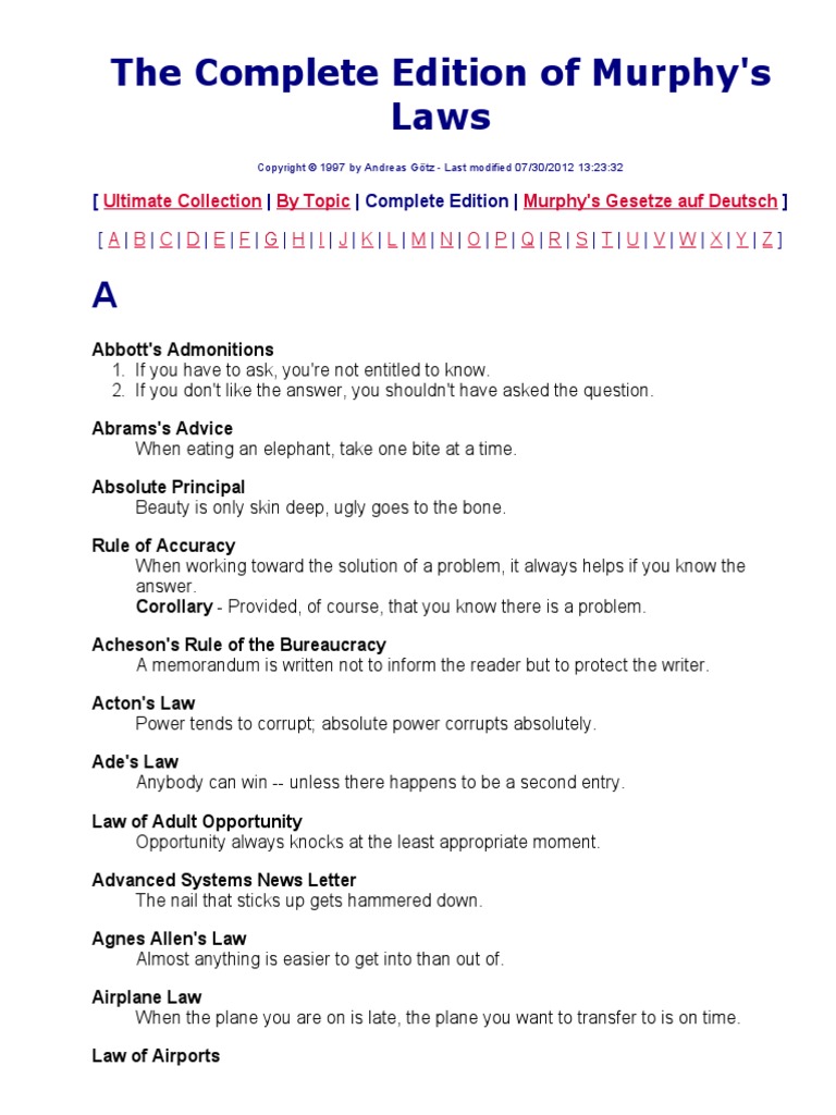 The Complete Edition of Murphy's Laws PDF | PDF | Bus | Motion (Physics)