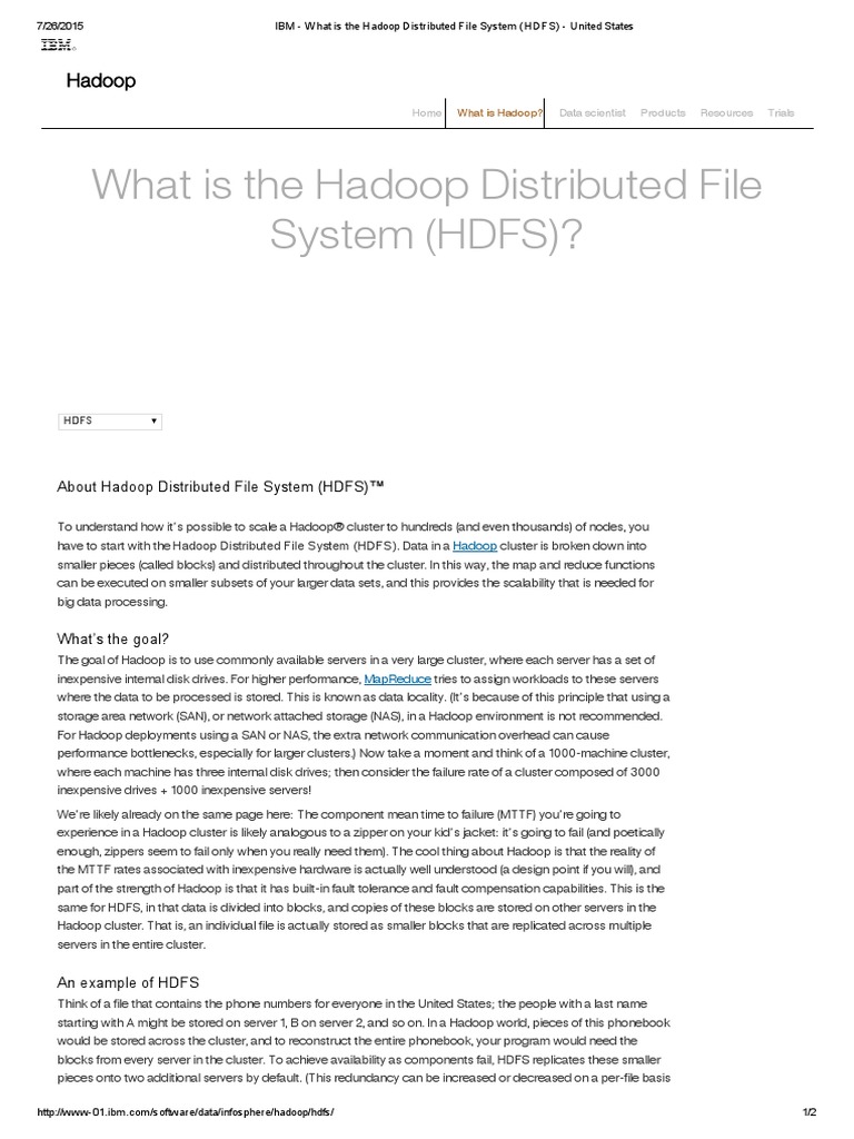 Ibm What Is The Hadoop Distributed File System Hdfs United States Pdf Apache Hadoop 9779