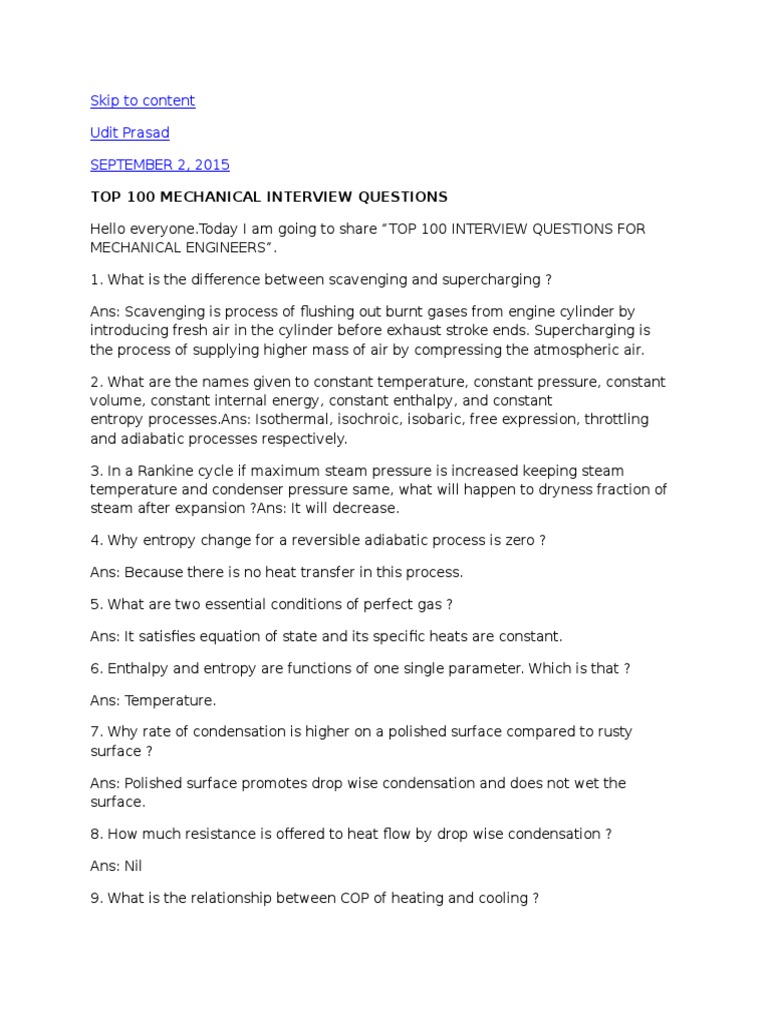 100 Mechanical Interview Questions | PDF | Nuclear Reactor | Internal ...