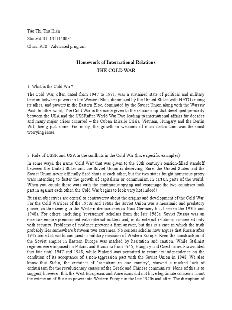 Homework of International Relations The Cold War | PDF | Cold War ...
