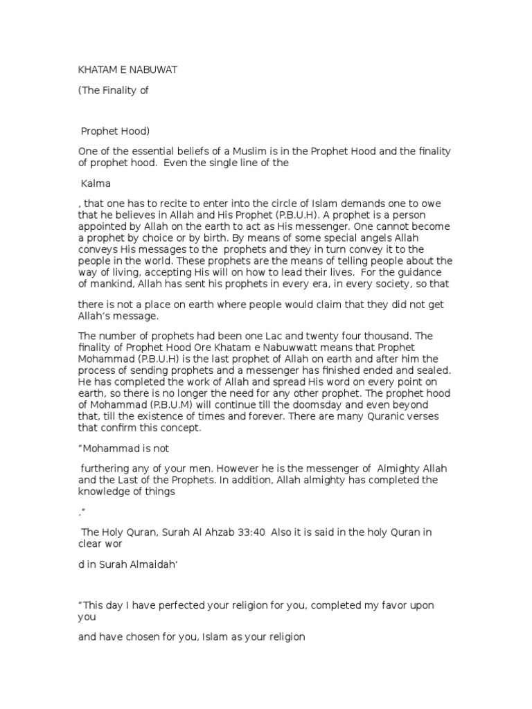 Finality of Prophethood | PDF | Prophets And Messengers In Islam | Muhammad