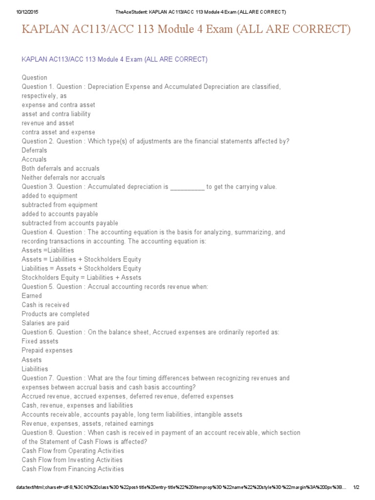 Kaplan Ac113 - Acc 113 Module 4 Exam (All Are Correct) | PDF | Deferral ...