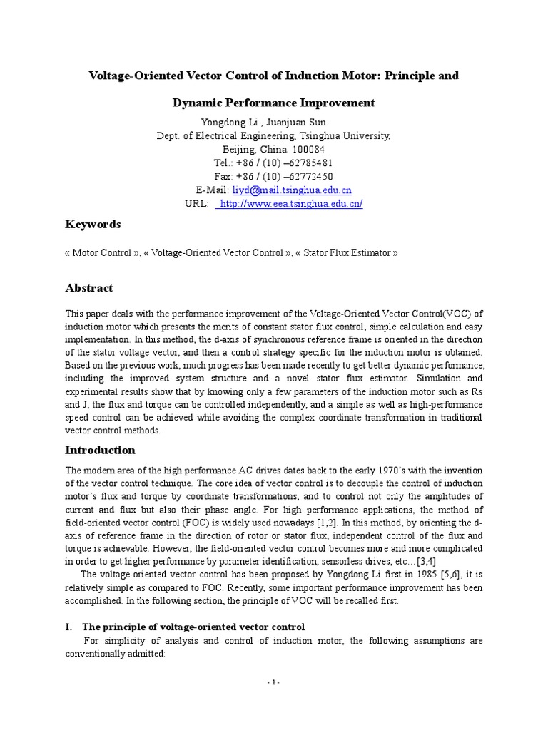 Voltage Oriented Vector Control Of Induction Motor Principle And