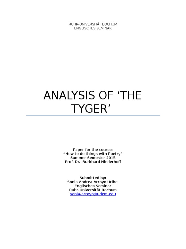 Analysis of Blake's "The Tyger" Poem | PDF | Poetry