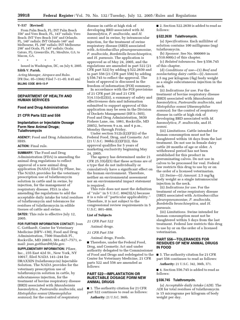 Rule: Animal Drugs, Feeds, and Related Products: Tulathromycin ...