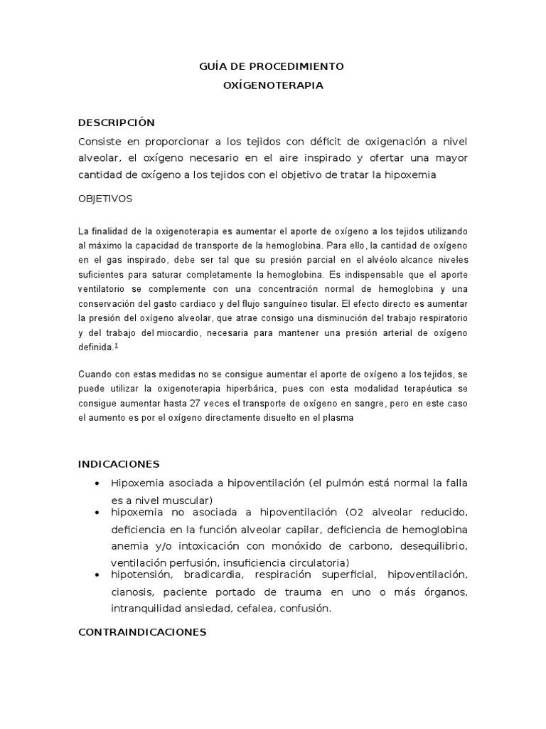 Guía de Procedimiento Oxigenoterapia | PDF | Especialidades Medicas ...