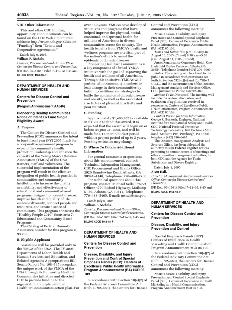 Notice: Grants and Cooperative Agreements Availability, Etc ...