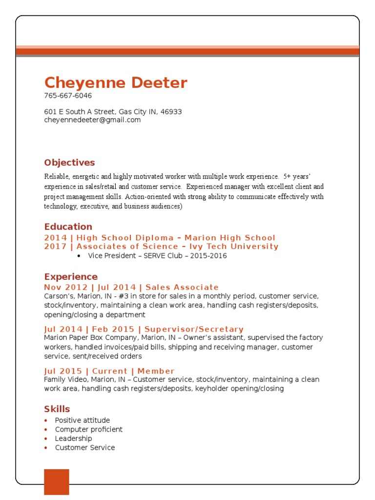 Cheyenne Deeter Resume | PDF | Career & Growth | Business