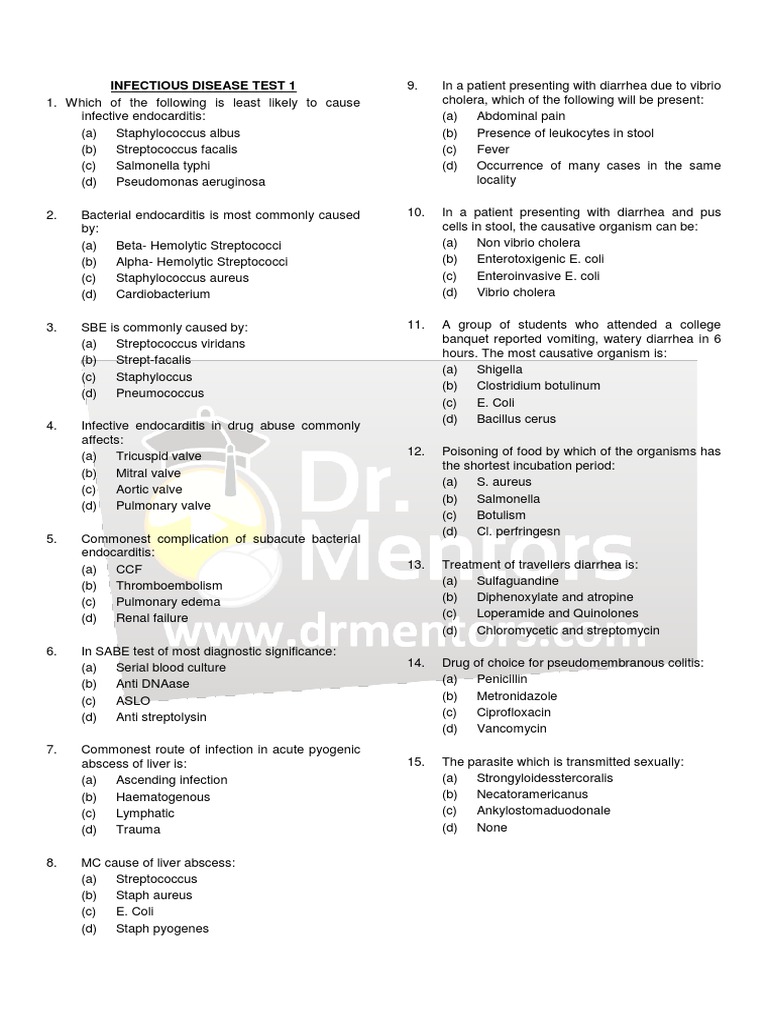 4_Medicine_MCQs - Infectious Disease | Streptococcus | Hiv/Aids